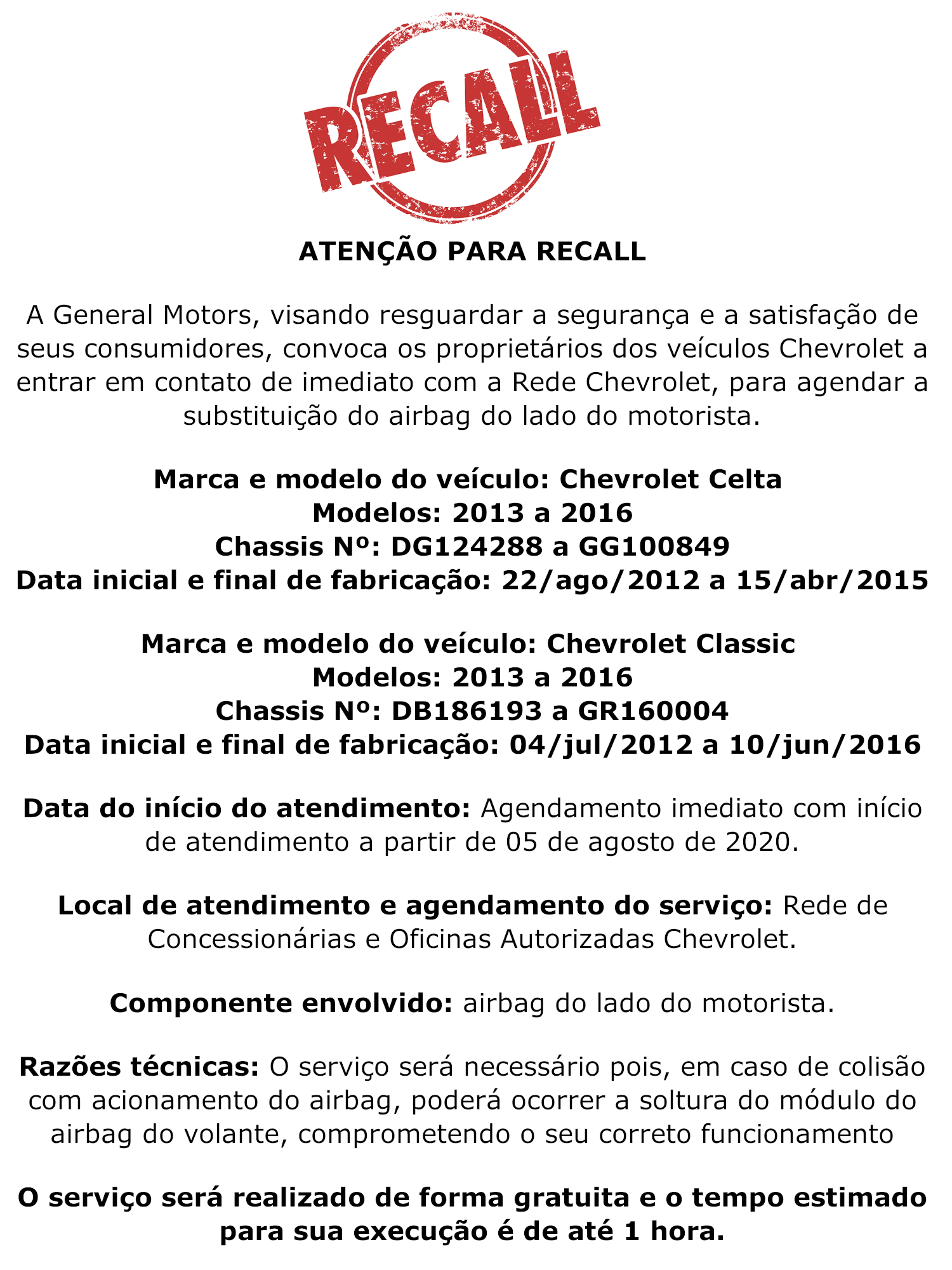 ATENÇÃO PARA RECALL – ASR Automotiva